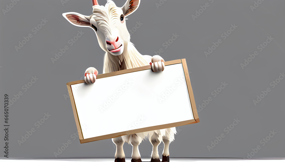 Cute Cartoon Goat Holding a Sign for a message or logo mockup Stock ...