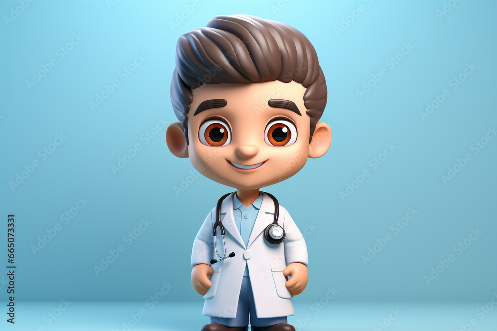 3D Illustration of cute male doctor with stethoscope kawaii vector ...