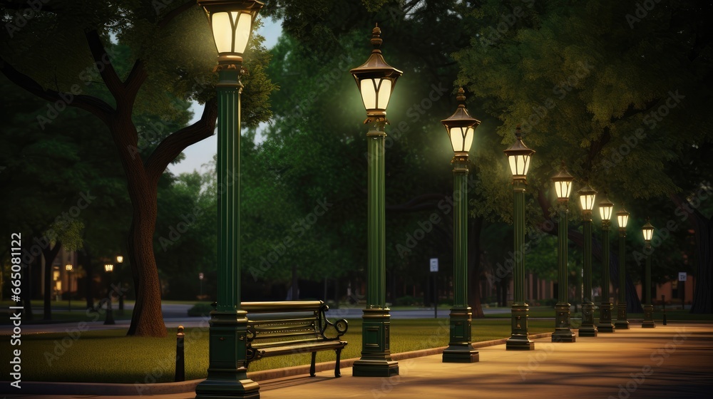 Park Illumination: These elegant lamp posts in green public spaces ...