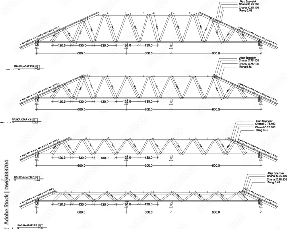Vector sketch illustration of steel truss design for house building ...