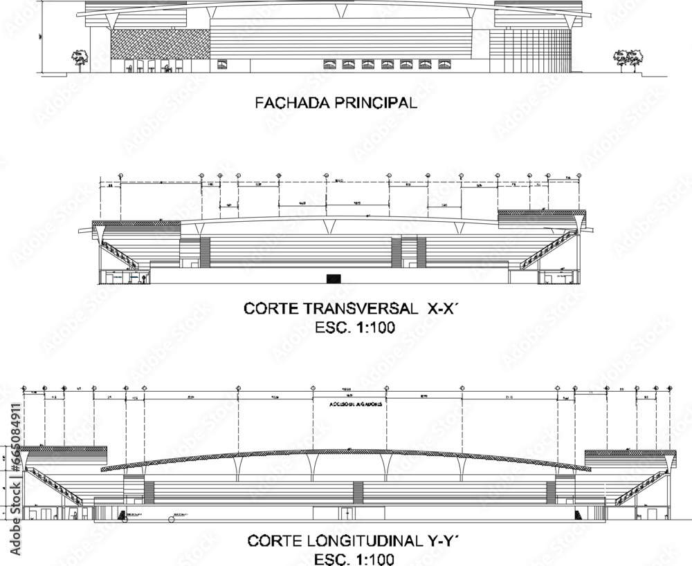 Vector sketch illustration of architectural design of stadium building ...