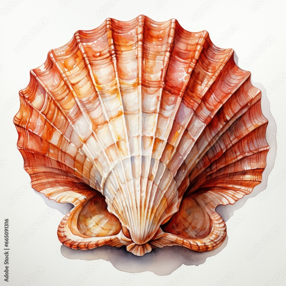 Watercolor Seashell clipart on white background. Stock Illustration ...