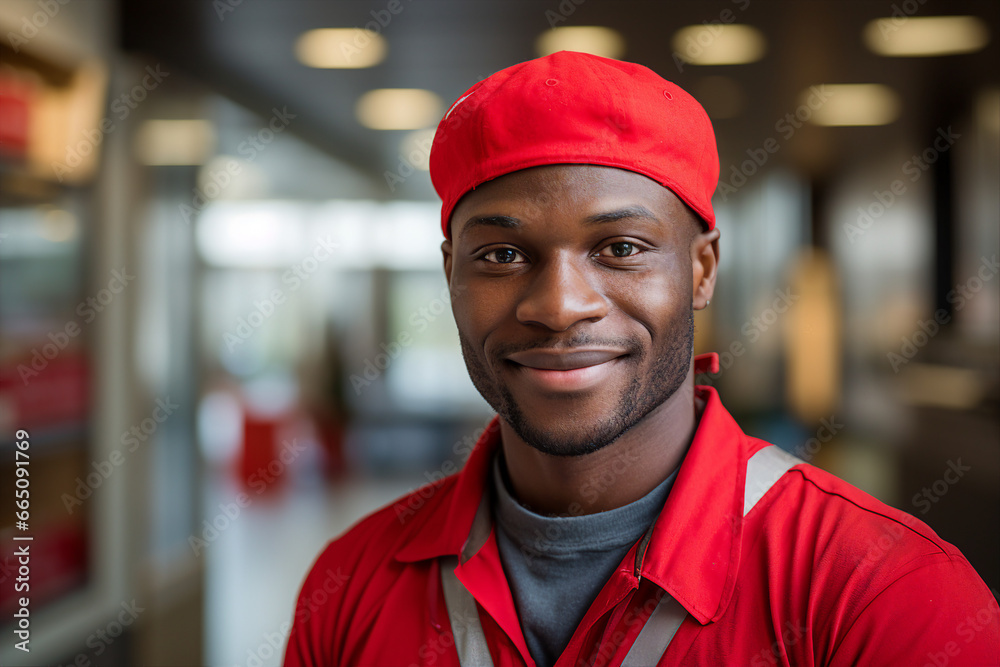 Generative AI photo of male professional postman wear uniform working ...