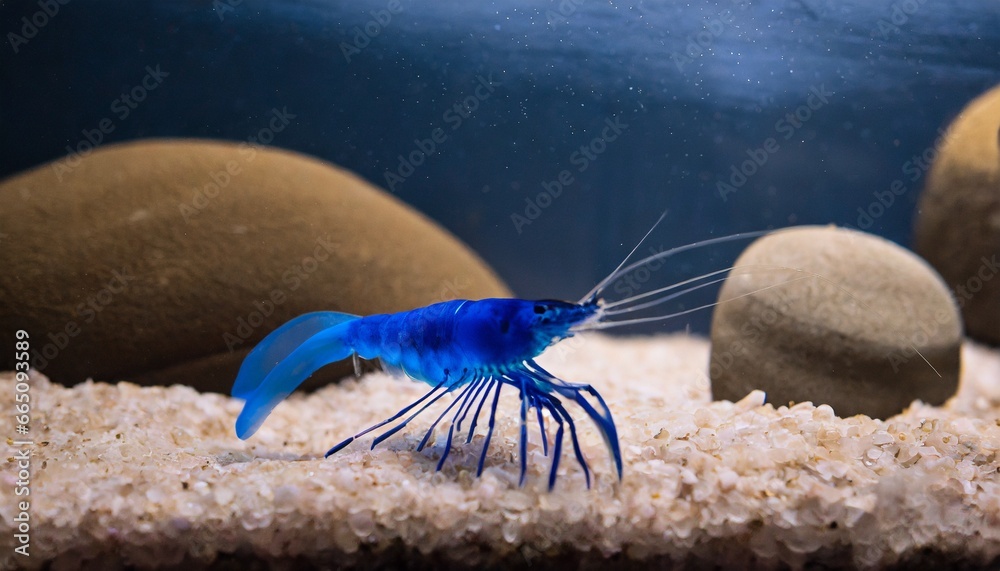 Blue Jelly Shrimp Neocaridina davidi in an aquarium with sand and ...