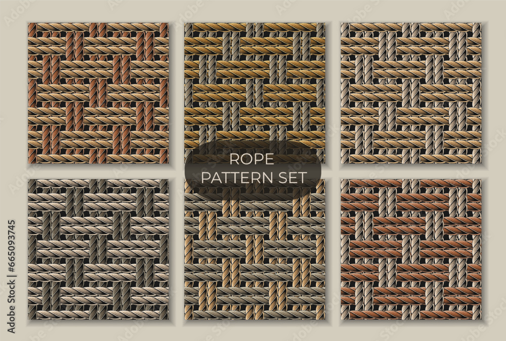 Vecteur Stock Set of seamless patterns with loose interwoven ropes. Mat ...