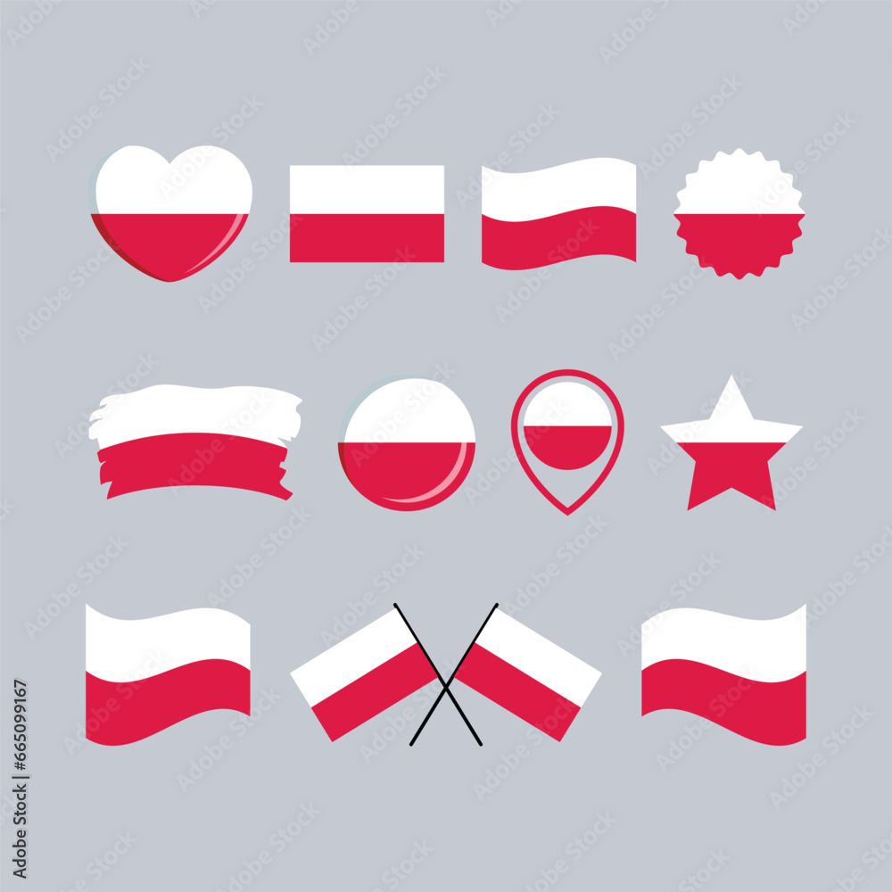 Poland flag icon set vector isolated on a gray background. Polish Flag ...