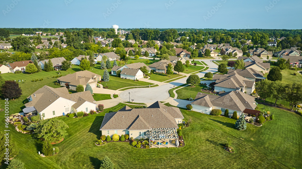 Culdesac with houses around it in suburban neighborhood aerial Stock ...