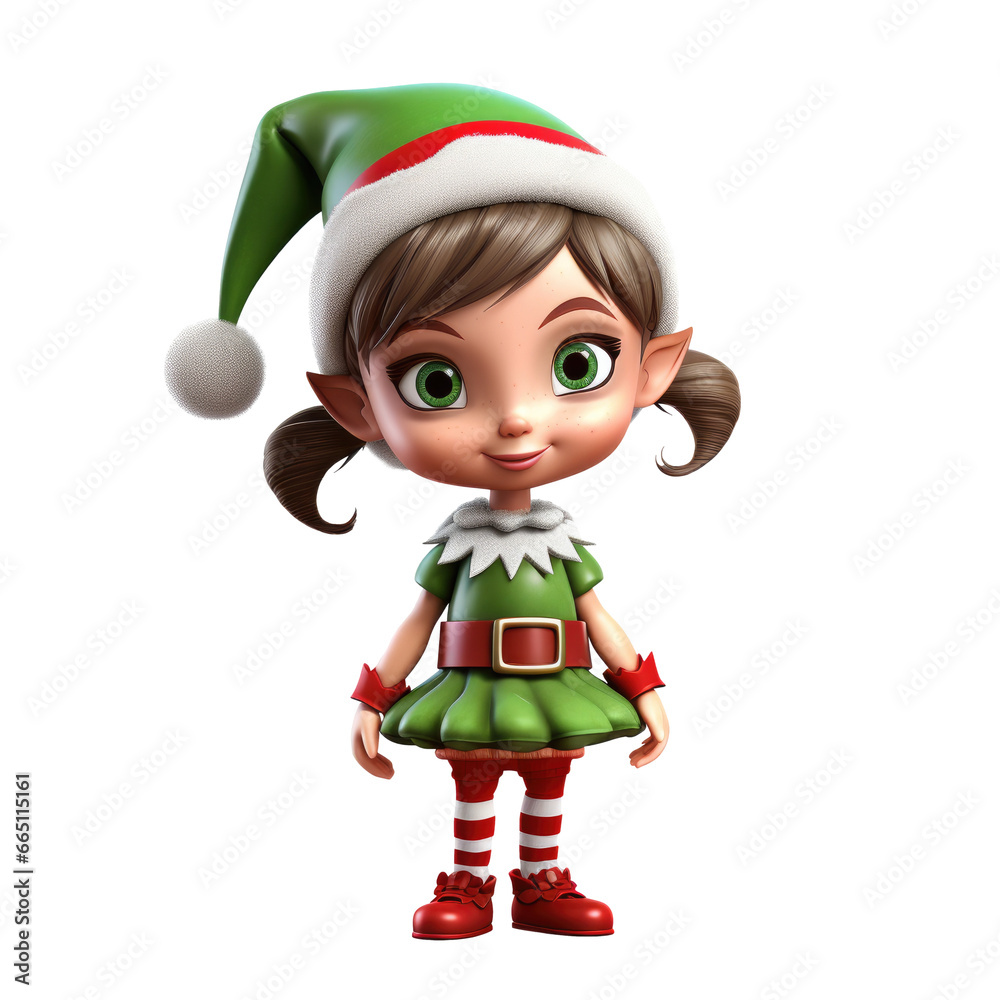 Cute Girl Elf isolated on a transparent background, Christmas ...