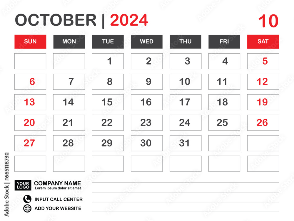 Calendar 2024 template, October 2024 layout, Desk calendar 2024 year ...