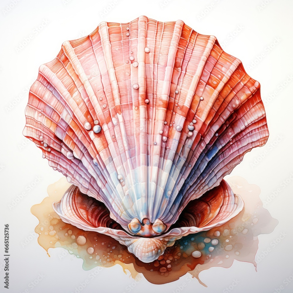 Watercolor Seashell clipart on white background. Stock Illustration ...