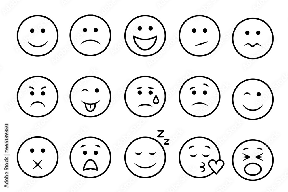 Emoticons Set Emoji Faces Collection Emojis Flat Style Happy And Sad