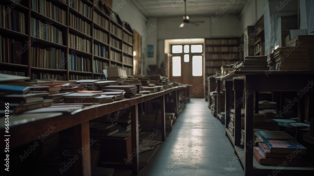 Education learning concept with opening book or textbook in old library ...