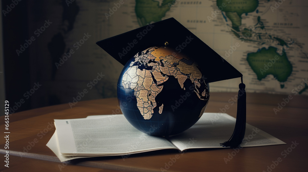 Graduated study abroad international Conceptual, Graduation hat on top ...