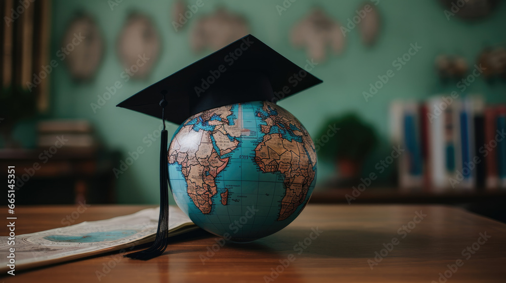 Graduated study abroad international Conceptual, Graduation hat on top ...