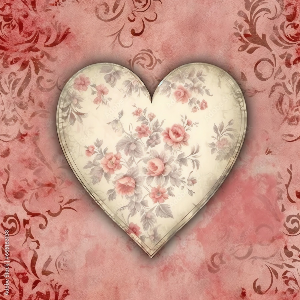 Cute heart cute baby old paper, vintage junk journal digital paper ...