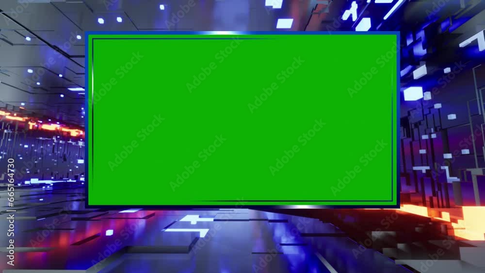 Background for TV news broadcast with green screen. Virtual studio with ...