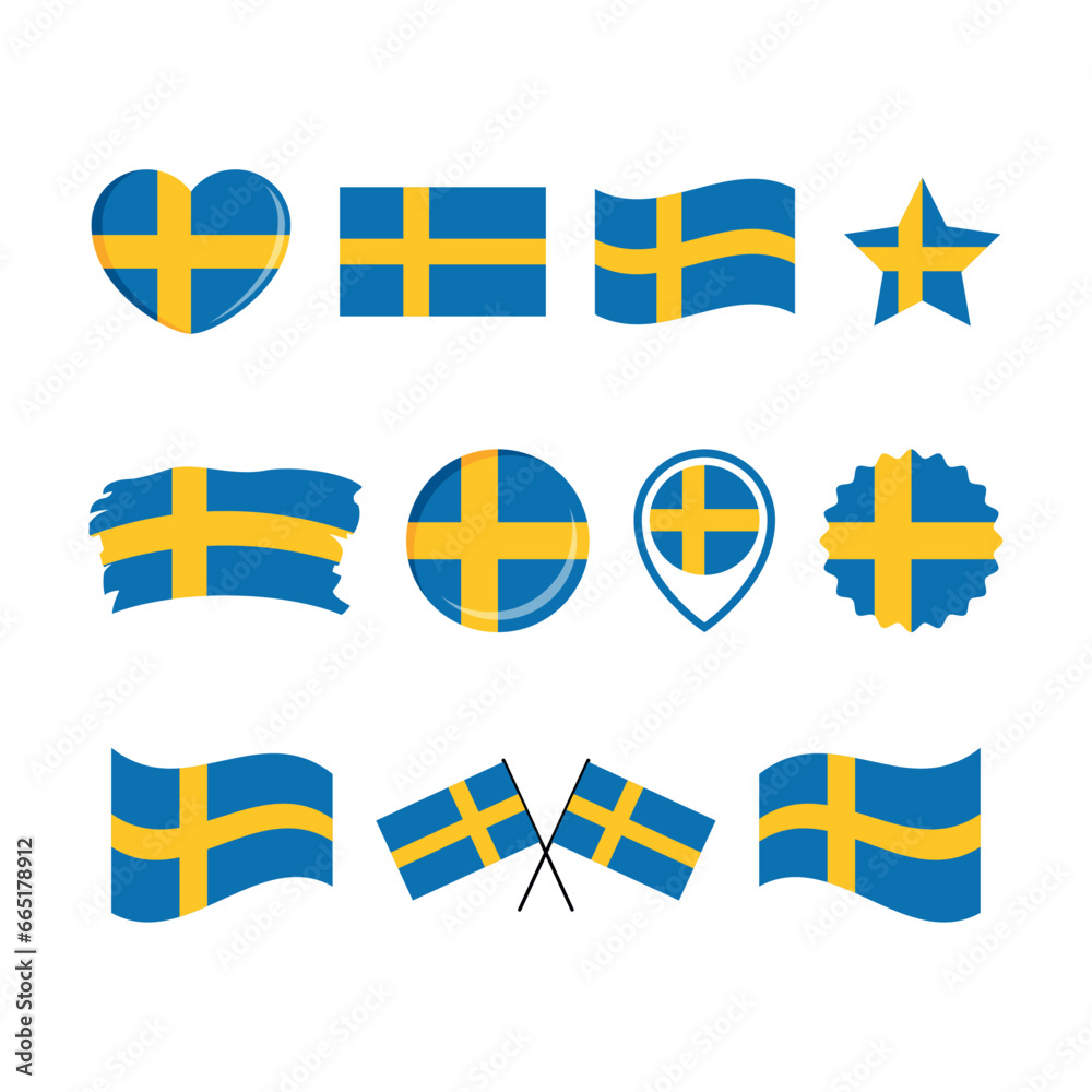 Sweden flag icon set vector isolated on a white background. Swedish ...
