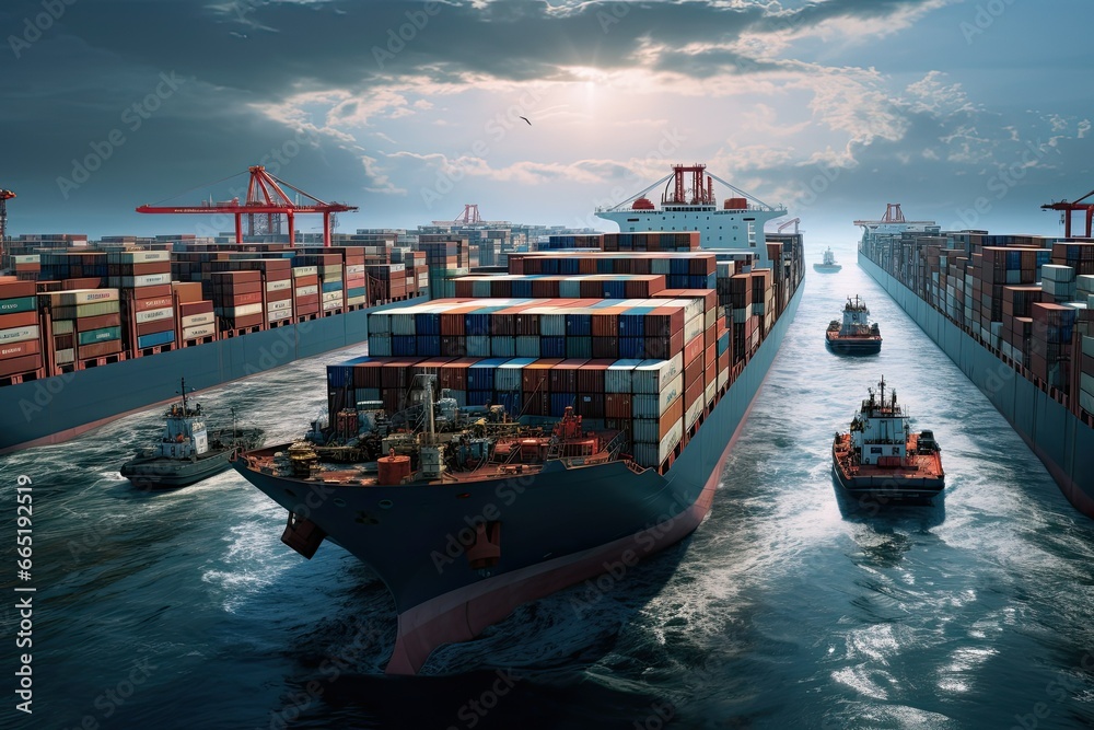 Logistics import export background of Container Cargo ship in seaport ...