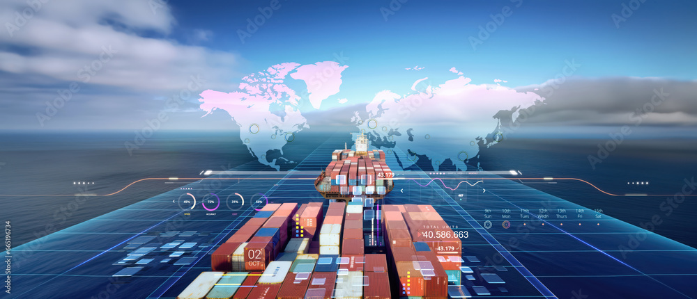 Aerial view of international trading supply chain seaport full of ...