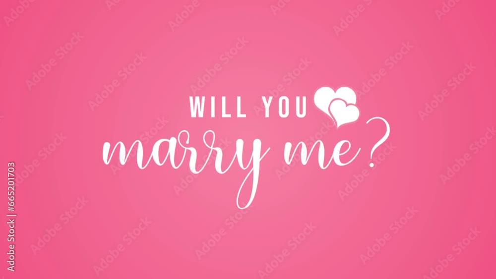 Will You Marry Me animation text with heart symbol and pink background ...