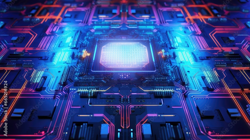 High Tech Quantum Computer Circuit Board Close-up Details with ...