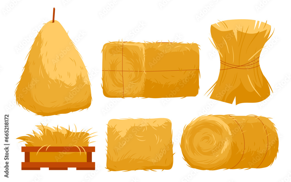 Bales of hay set vector illustration. Cartoon isolated golden haystacks ...