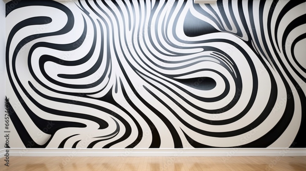 Produce an optical illusion with a 3D abstract mural that seems to draw ...
