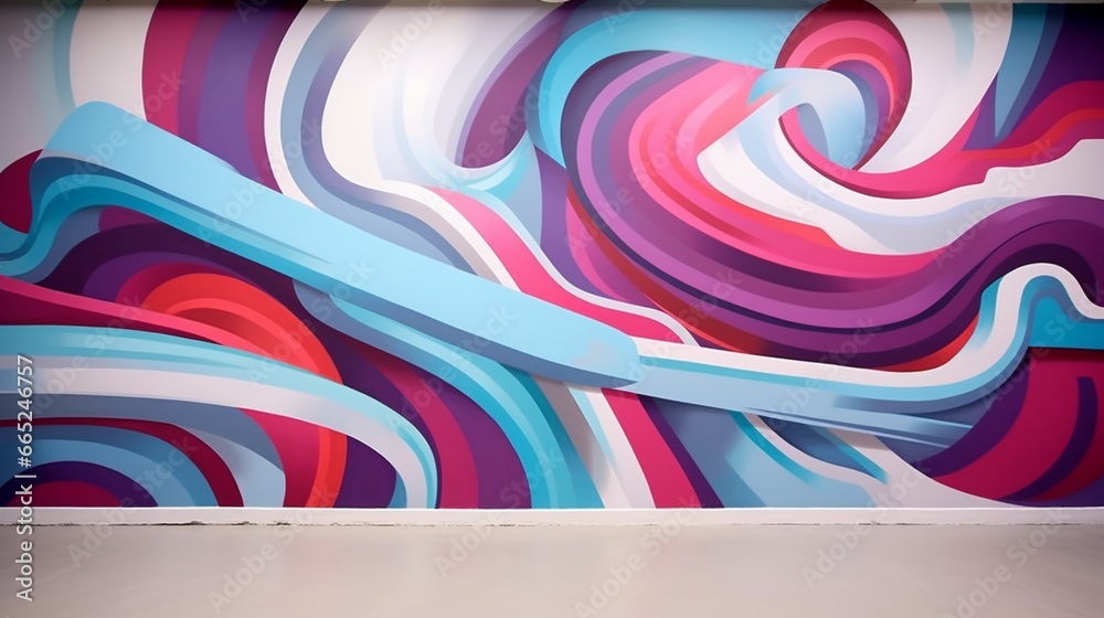 Produce an optical illusion with a 3D abstract mural, where vibrant ...