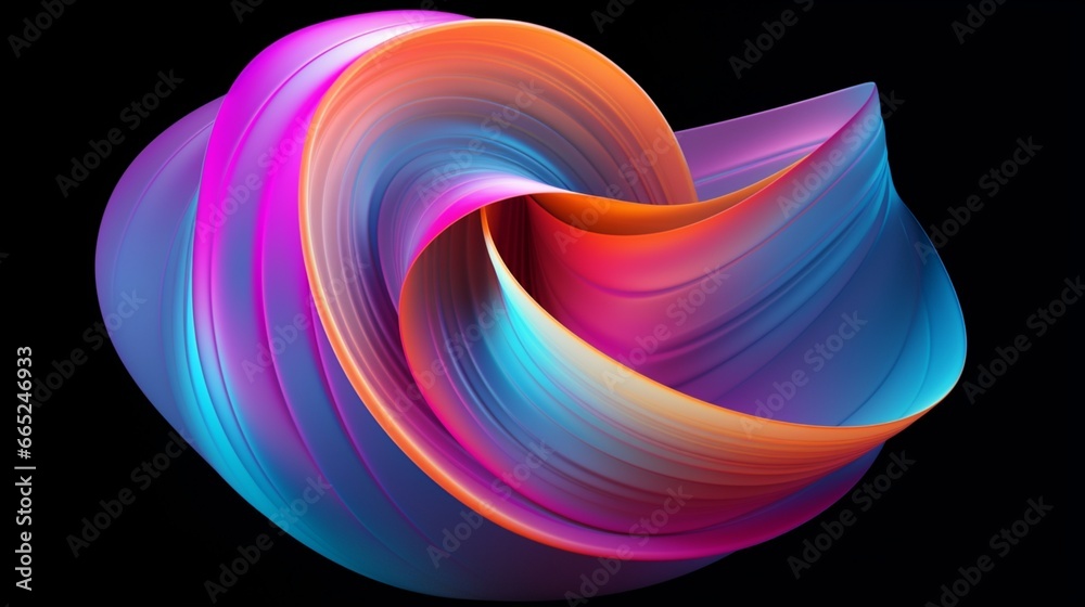 Shape a 3D vortex of neon-hued ribbons, spiraling into the distance ...