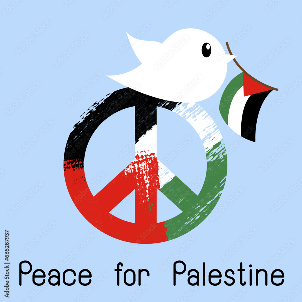 Vector illustration of Palestine flag and bird. Symbol of peaceful with ...