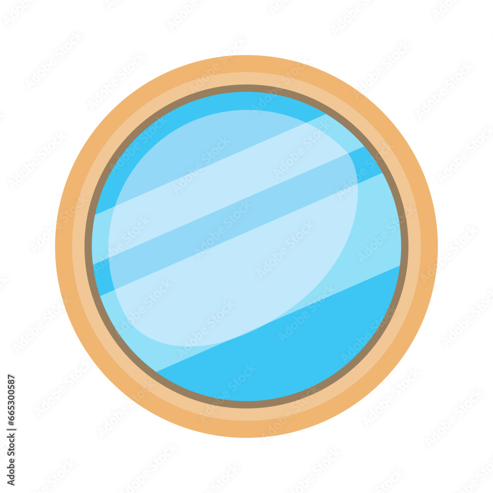 Vector mirror in oval frame cartoon shiny glass hanging on wall ...