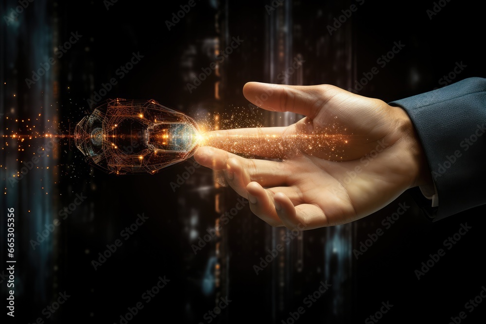 Data protection hand closing the entrance to the digital world Cyber ...
