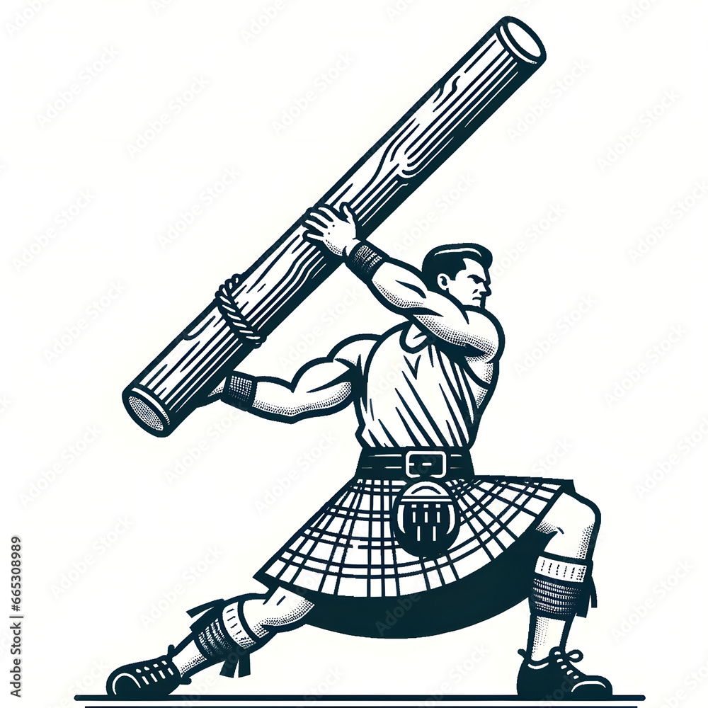 Caber toss. Scottish strongman athlete vector icon. Scotland man in ...