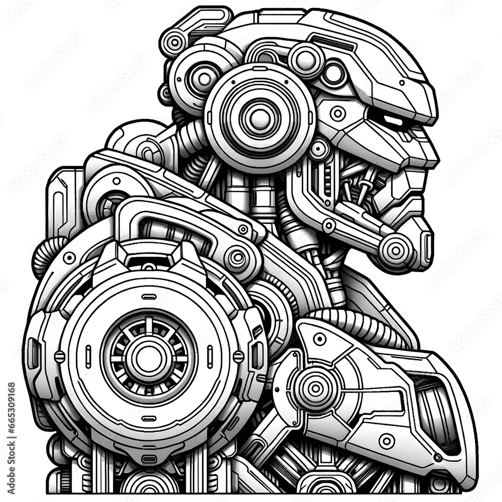 Side view vector cartoon of a mechanical robot, coloring page Stock ...