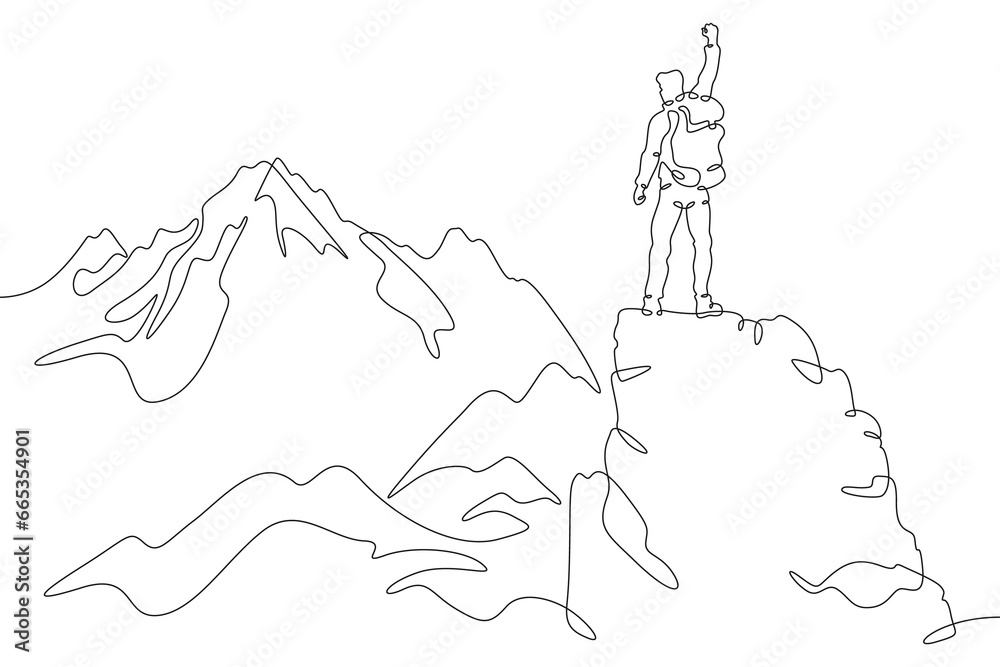 One continuous line drawing.Linear. Hand drawn,white background. Man on ...