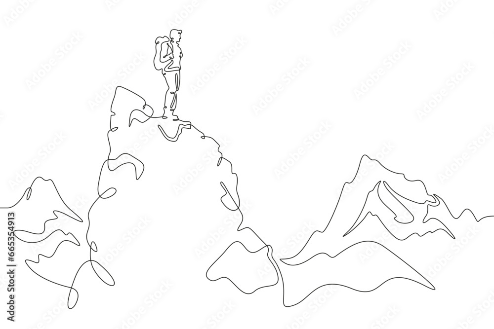 One continuous line drawing.Linear. Hand drawn,white background. Man on ...