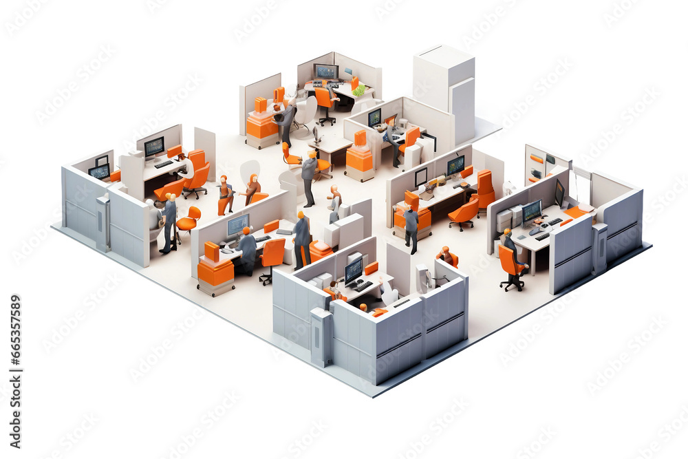 3D Icon of Office Workers in a Bank of Cubicles on transparent ...