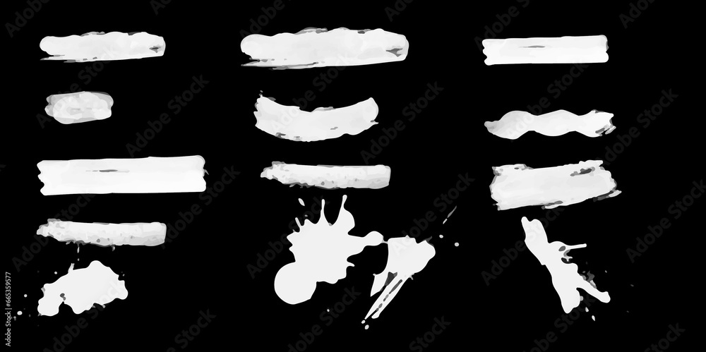 Spray paint drips and lines, white ink splatters, brush stains with ...