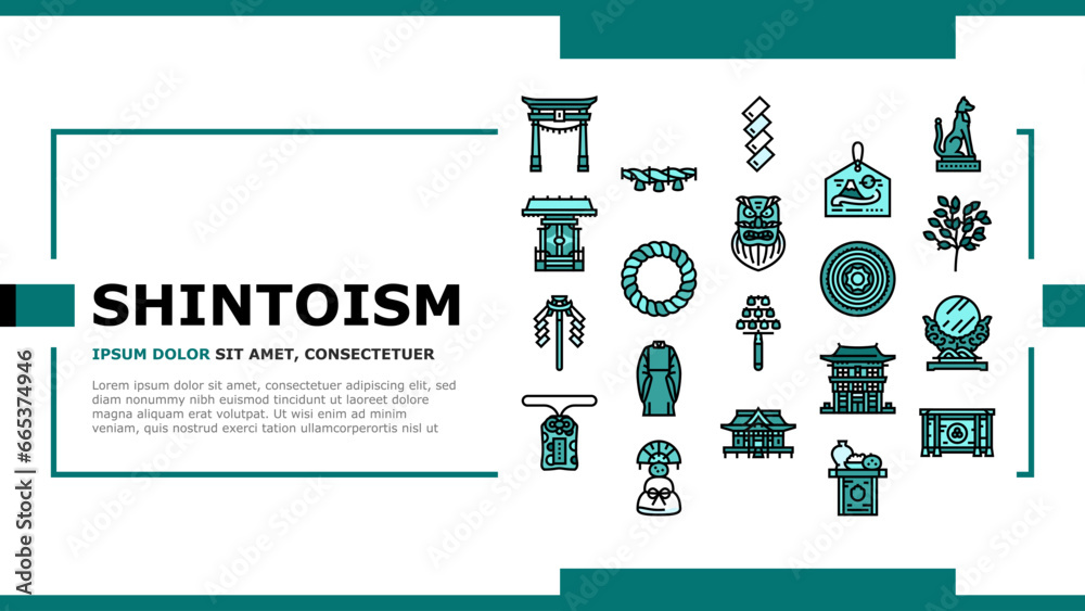 shinto japan japanese temple landing web page vector. asia, asian torii ...