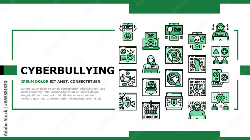 cyberbullying cyber online landing web page vector. bully abuse ...