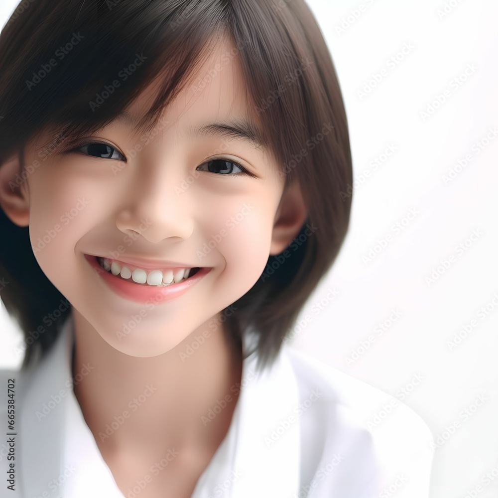 Lovely kid (child) with a beautiful smile and straight white clean ...