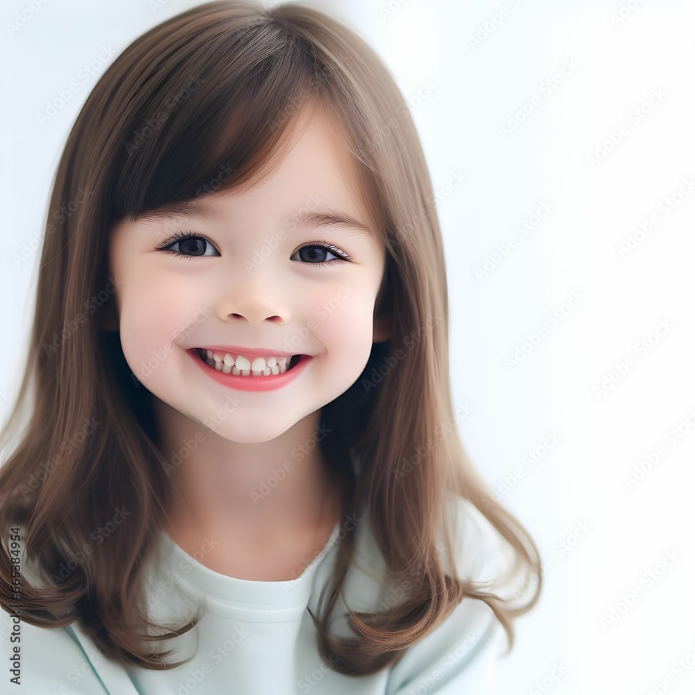 Lovely kid (child) with a beautiful smile and straight white clean ...