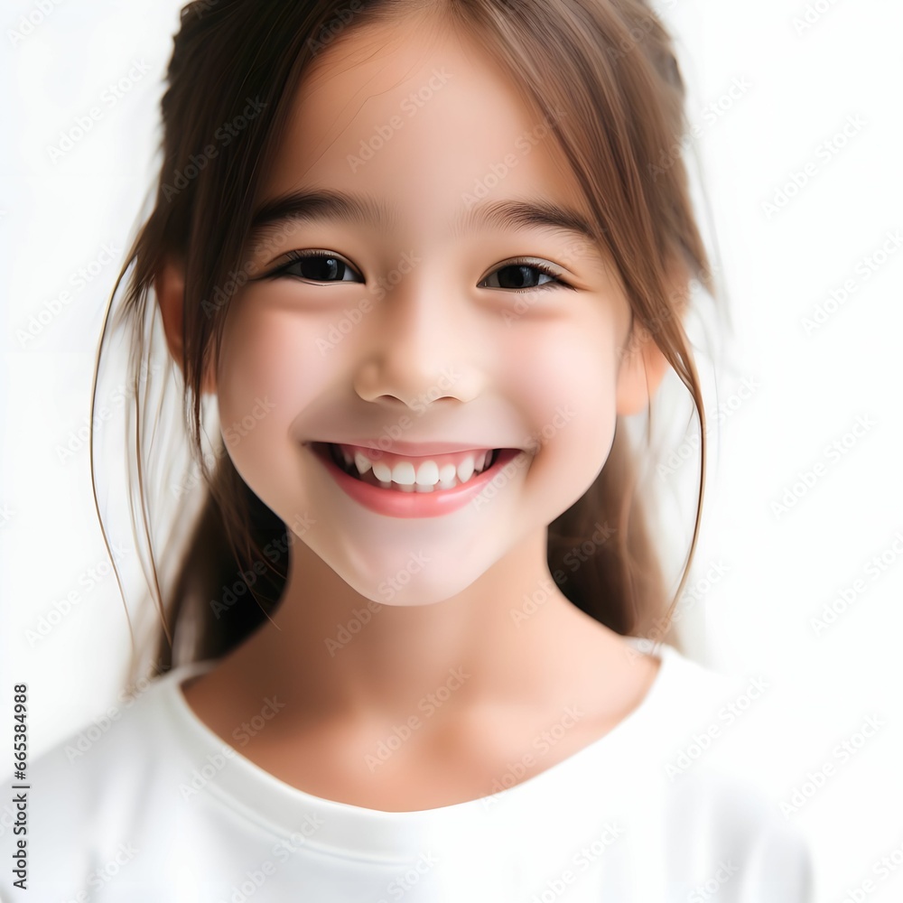 Lovely kid (child) with a beautiful smile and straight white clean ...