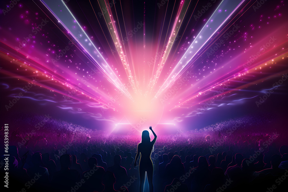 Energetic pop star wows fans in a packed stadium. Dynamic concert ...