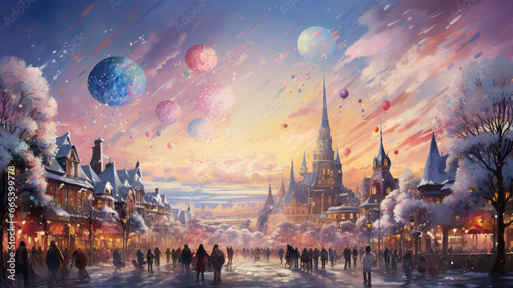 Paintings of festivals such as New Year's, festivities, and people ...