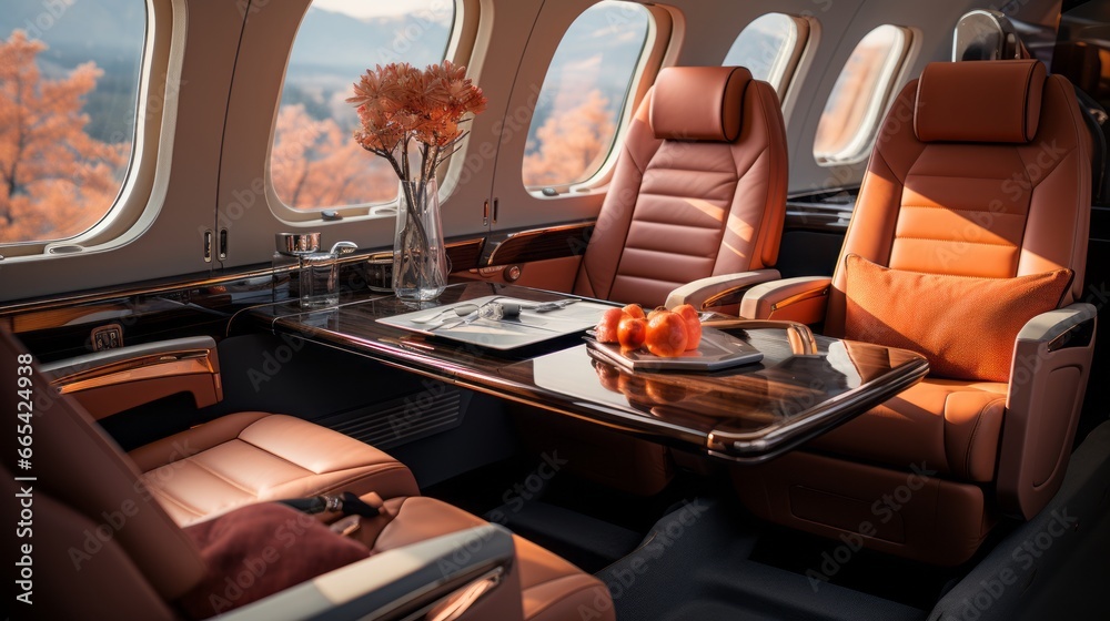 Luxurious interior of a private jet, Premium Business Class Seats for ...