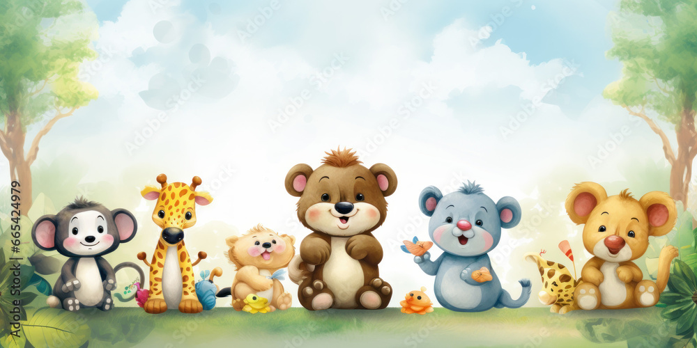 kids wallpaper, cute animals, cartoon style Stock Illustration | Adobe ...