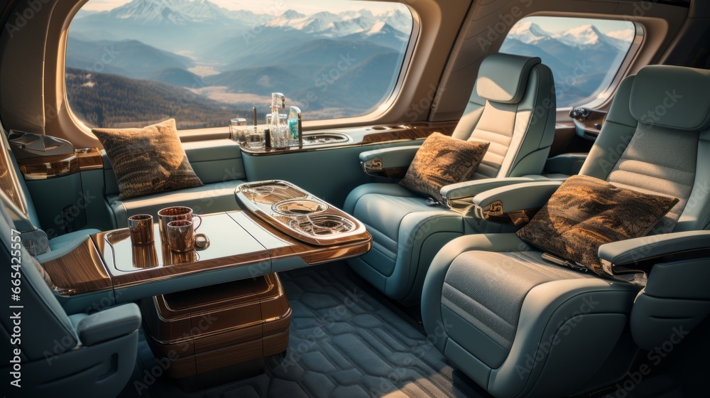 Luxurious interior of a private jet, Premium Business Class Seats for ...