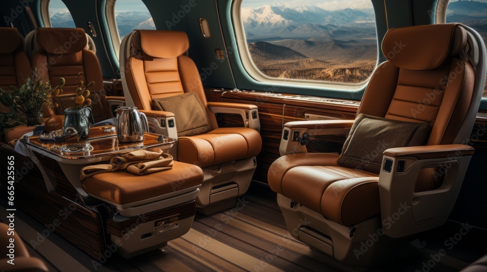 Luxurious interior of a private jet, Premium Business Class Seats for ...