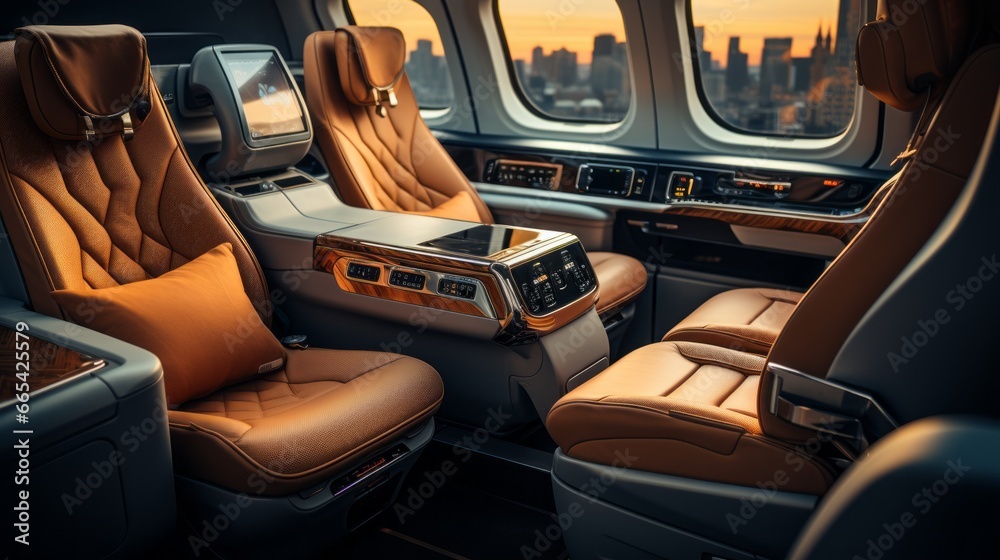 Luxurious interior of a private jet, Premium Business Class Seats for ...